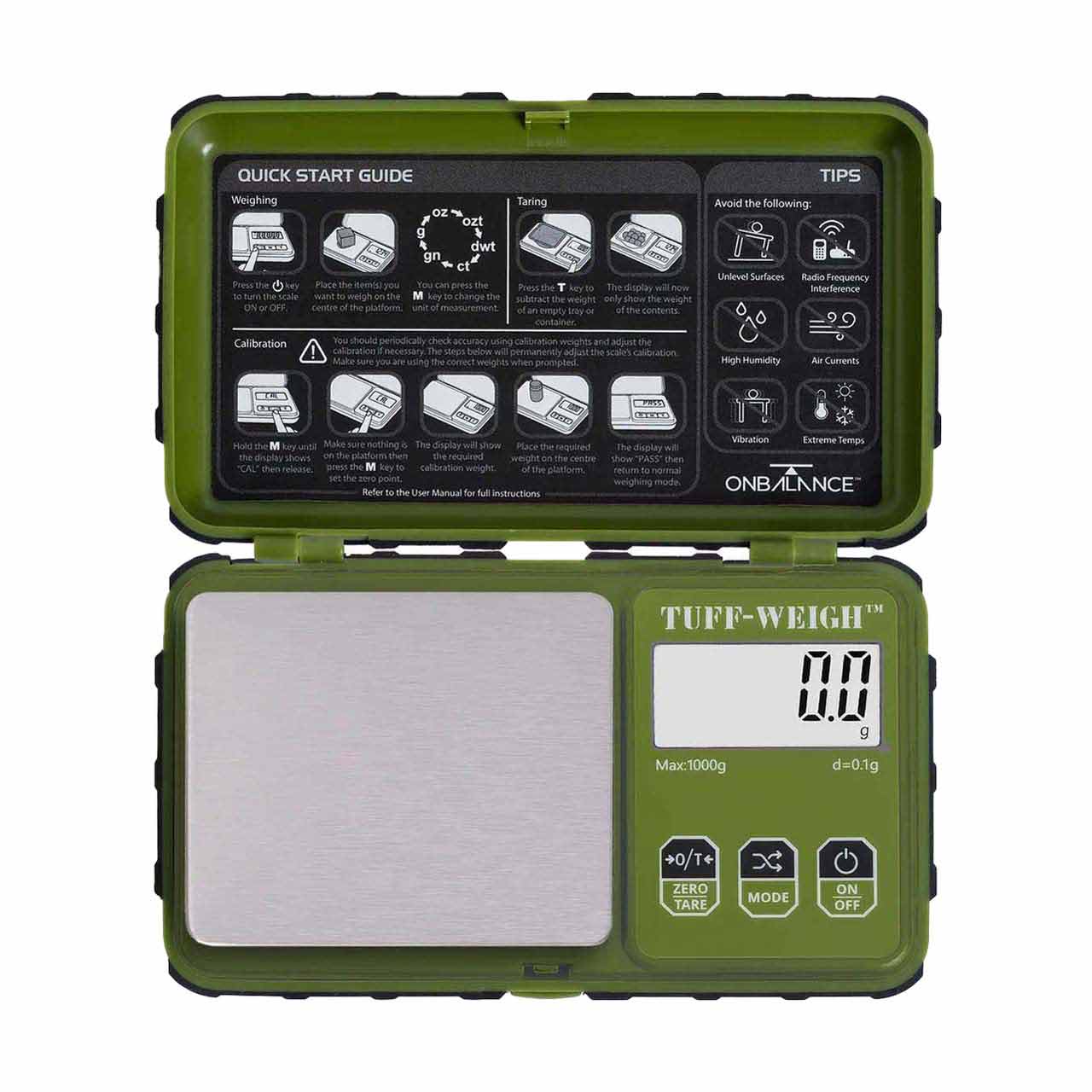 On Balance TUF-1000 Tuff-Weigh Digital Mini Scale – 1000g × 0.1g